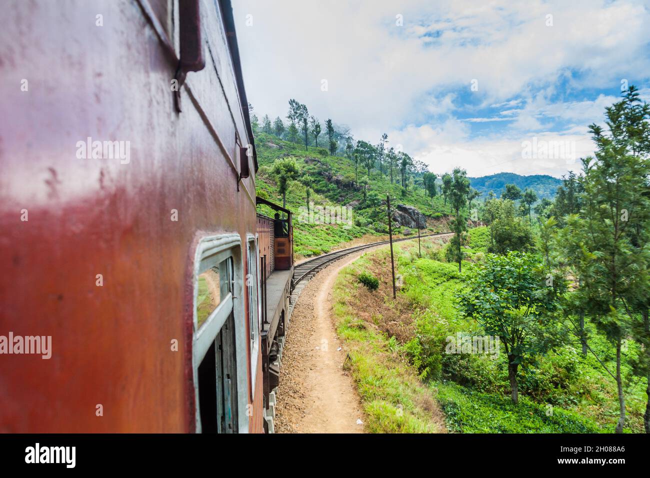 Local train rides in hills near Idalgashinna village, Sri Lanka Stock ...