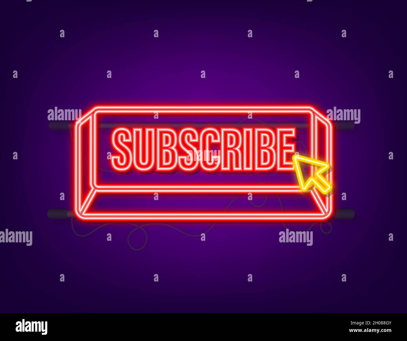 Subscribe with cursor button. Internet icon. Pointer click neon icon. Vector stock illustration ...