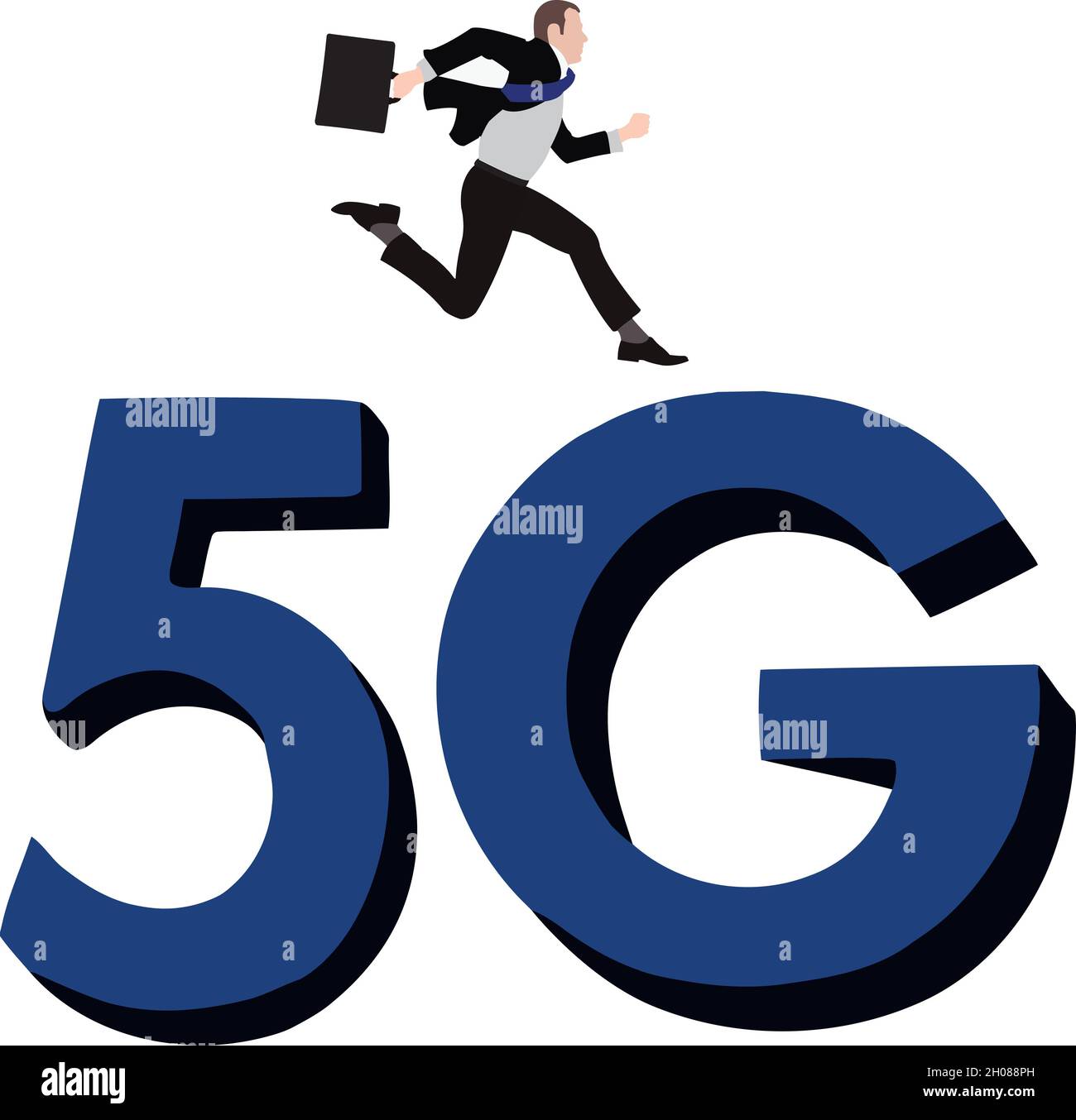 Illustration of a person running fast over a 5G symbol Stock Photo - Alamy