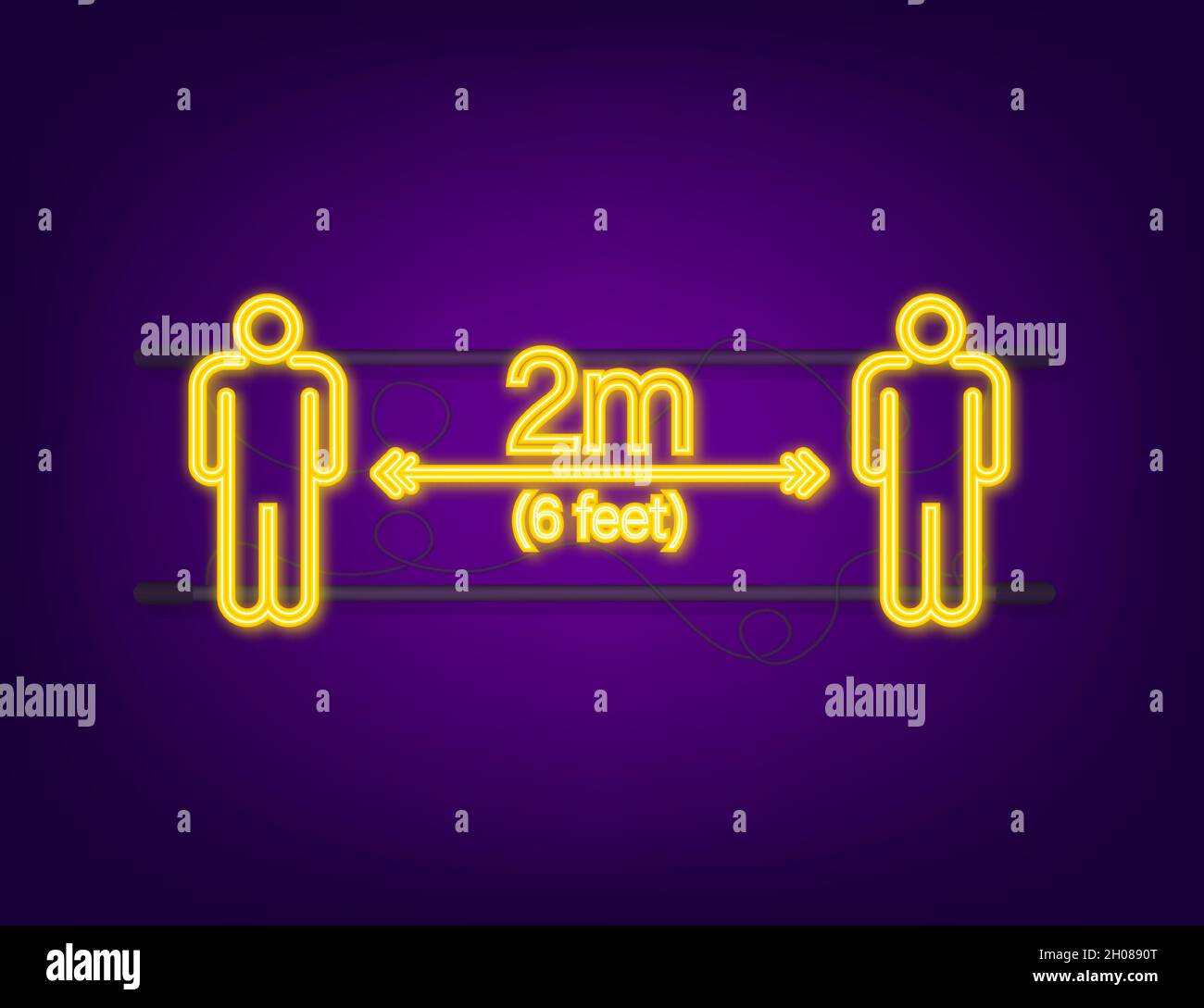 Social distance signage neon icon. Please wait here. Keep safe distance ...