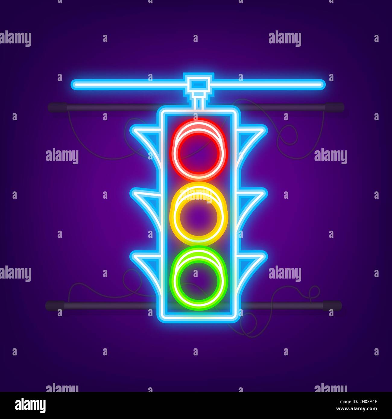 Traffic light icon. Pedestrian sign. Neon style. Vector illustration ...