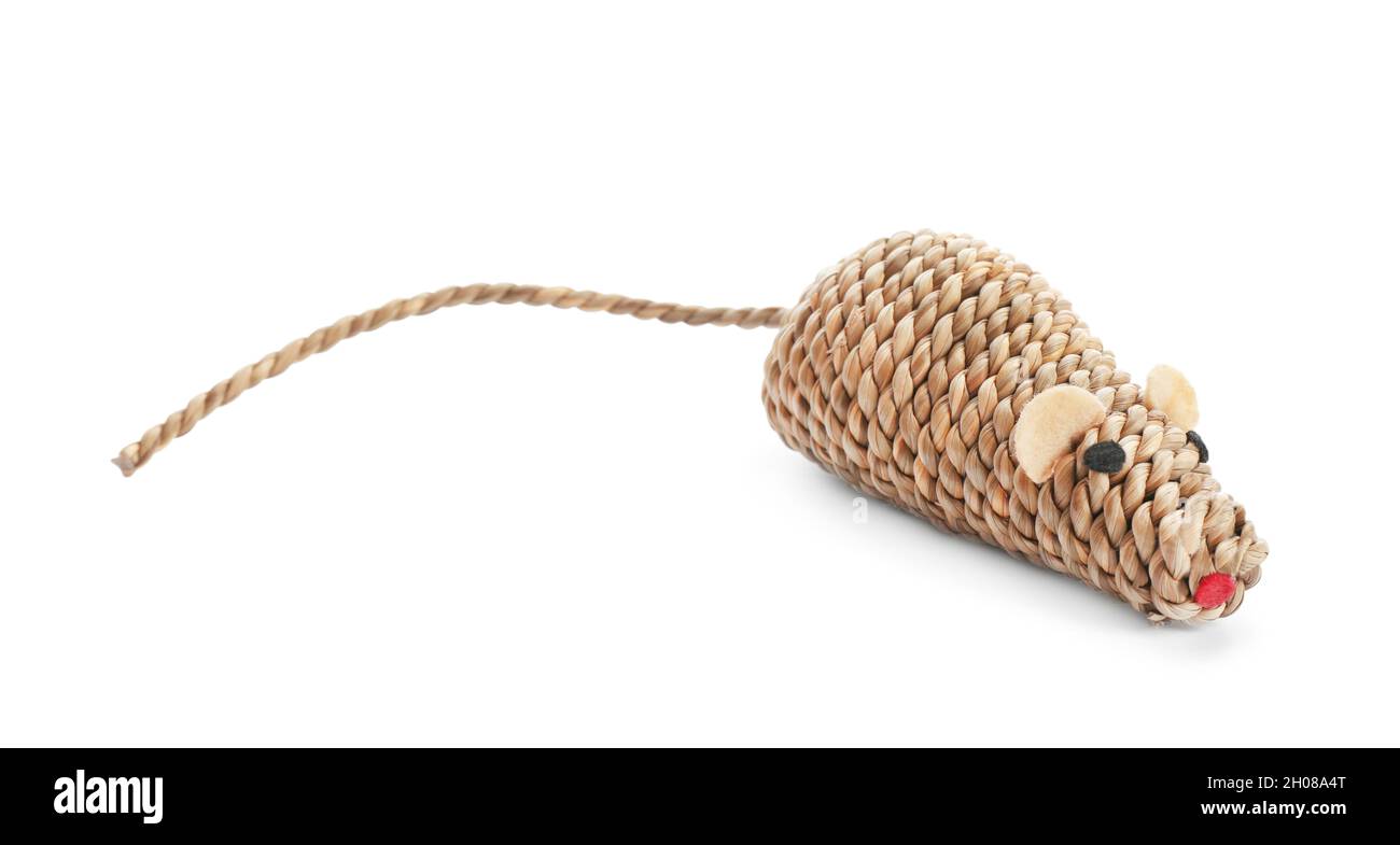 Straw mouse for cat on white background. Pet toy Stock Photo - Alamy