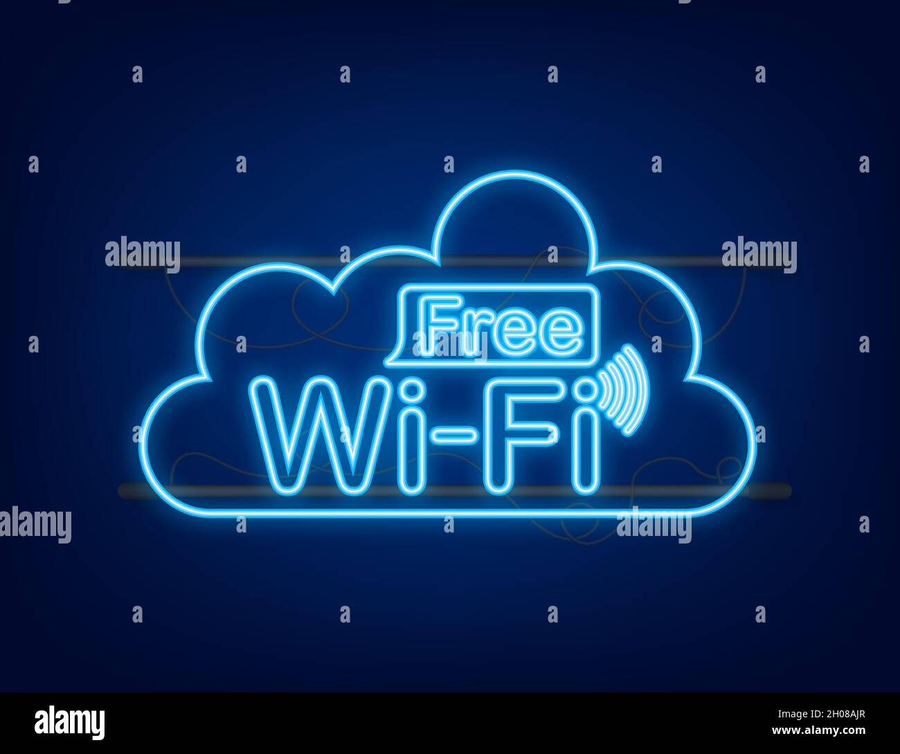 Free wifi zone blue icon. Free wifi here sign concept. Neon icon ...