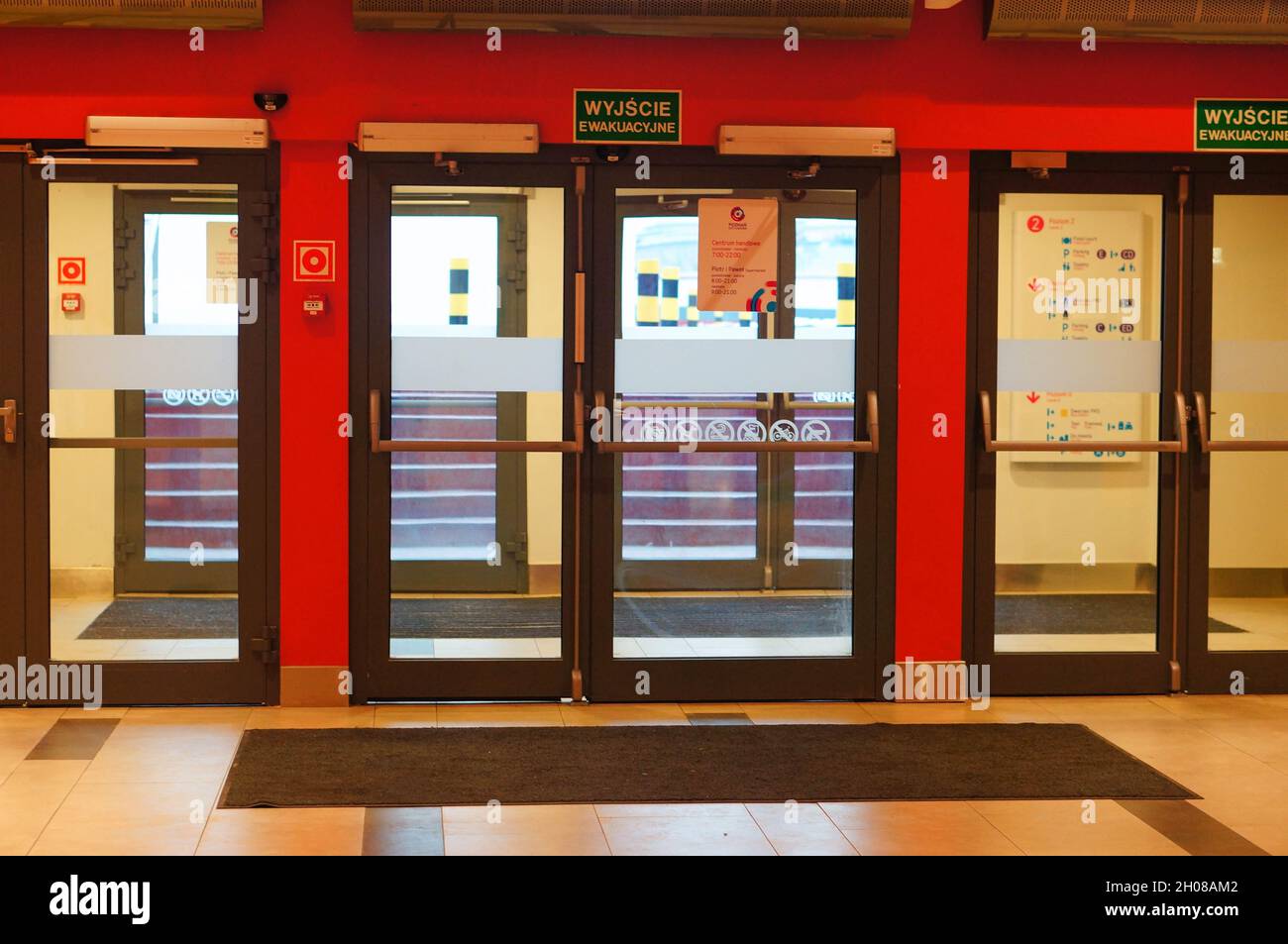 POZNAN, POLAND - Oct 17, 2015: An emergency exit door of the Galeria ...
