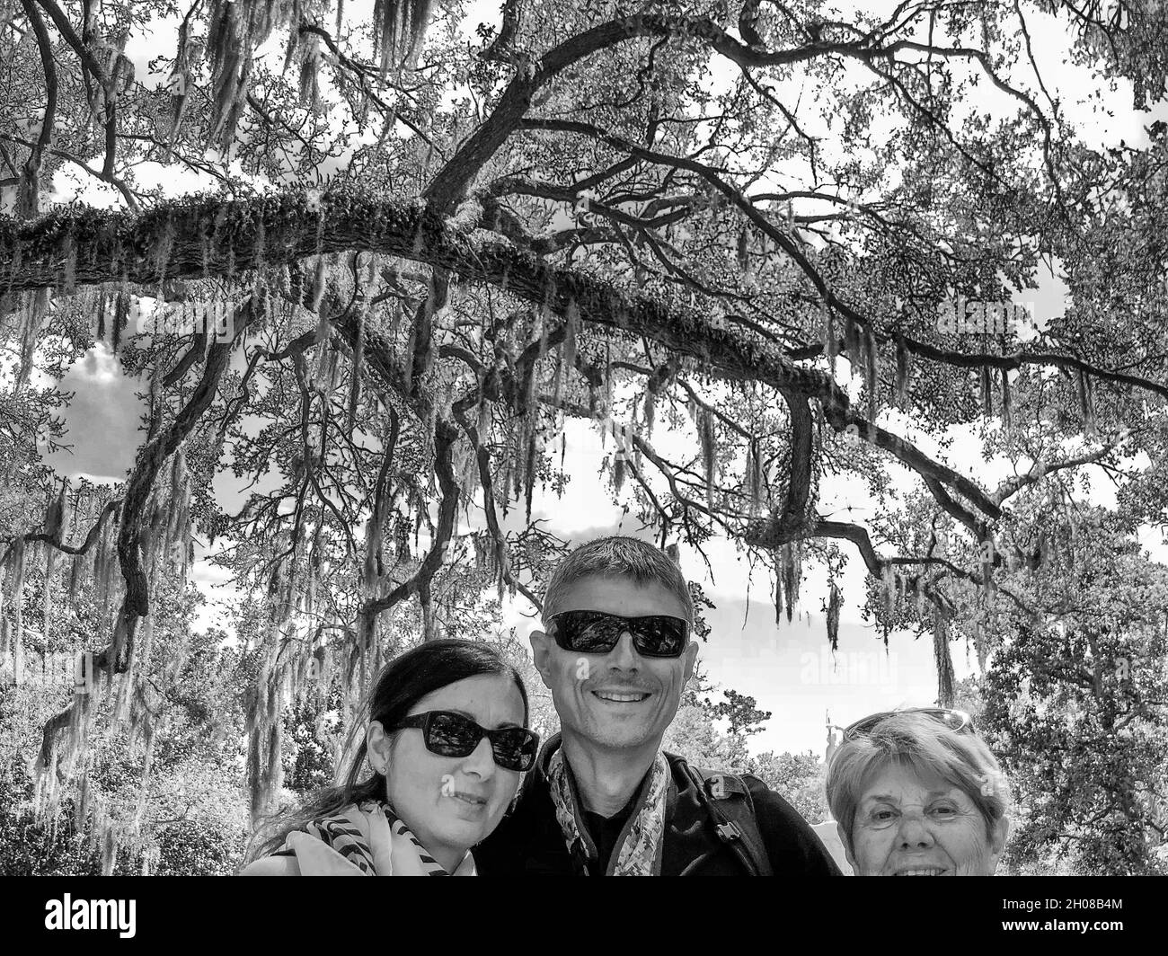 Beautiful grayscale Caucasian family selfie under a frozen tree in ...