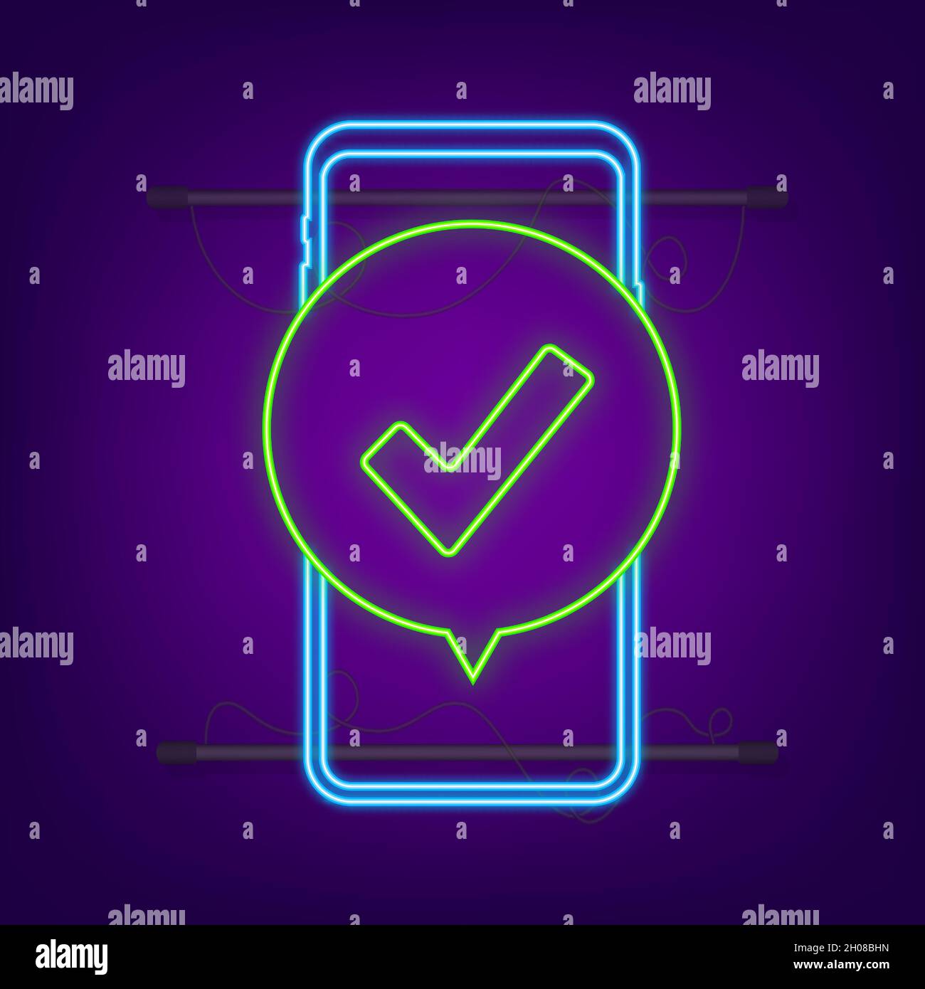 Smartphone with checkmark or tick notification in bubble. Approved ...