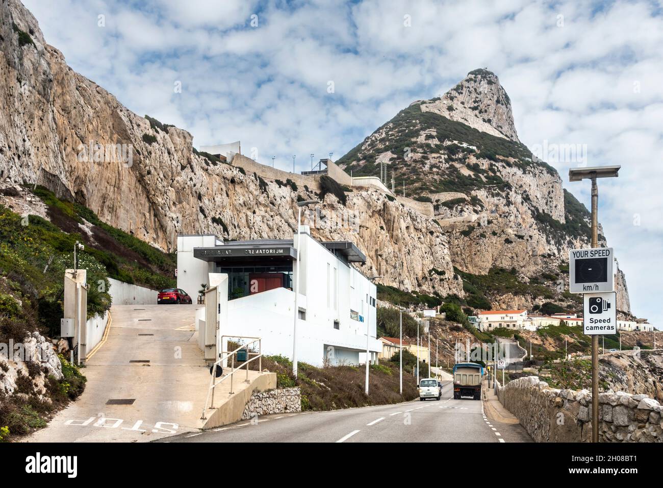 Gibraltar Crematorium on Europa Point Road with the highest point of ...