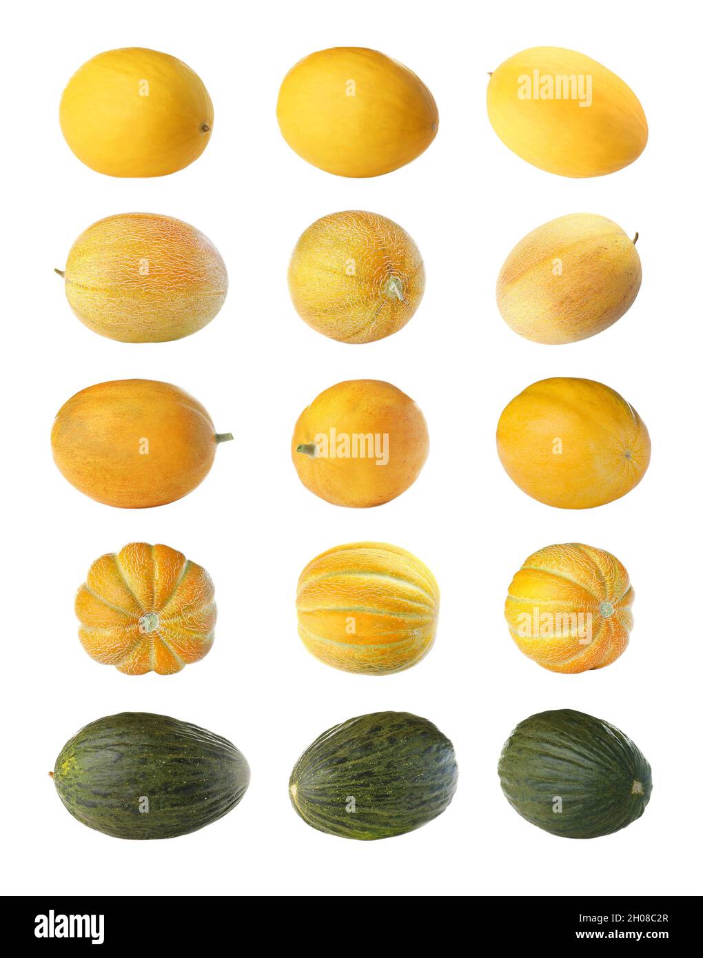 Set with different kinds of fresh ripe melons on white background Stock ...