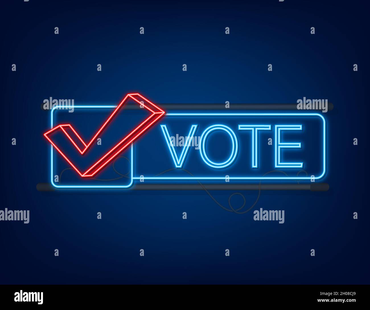 Vote symbols. Check mark icon. Vote label. Neon icon. Vector ...