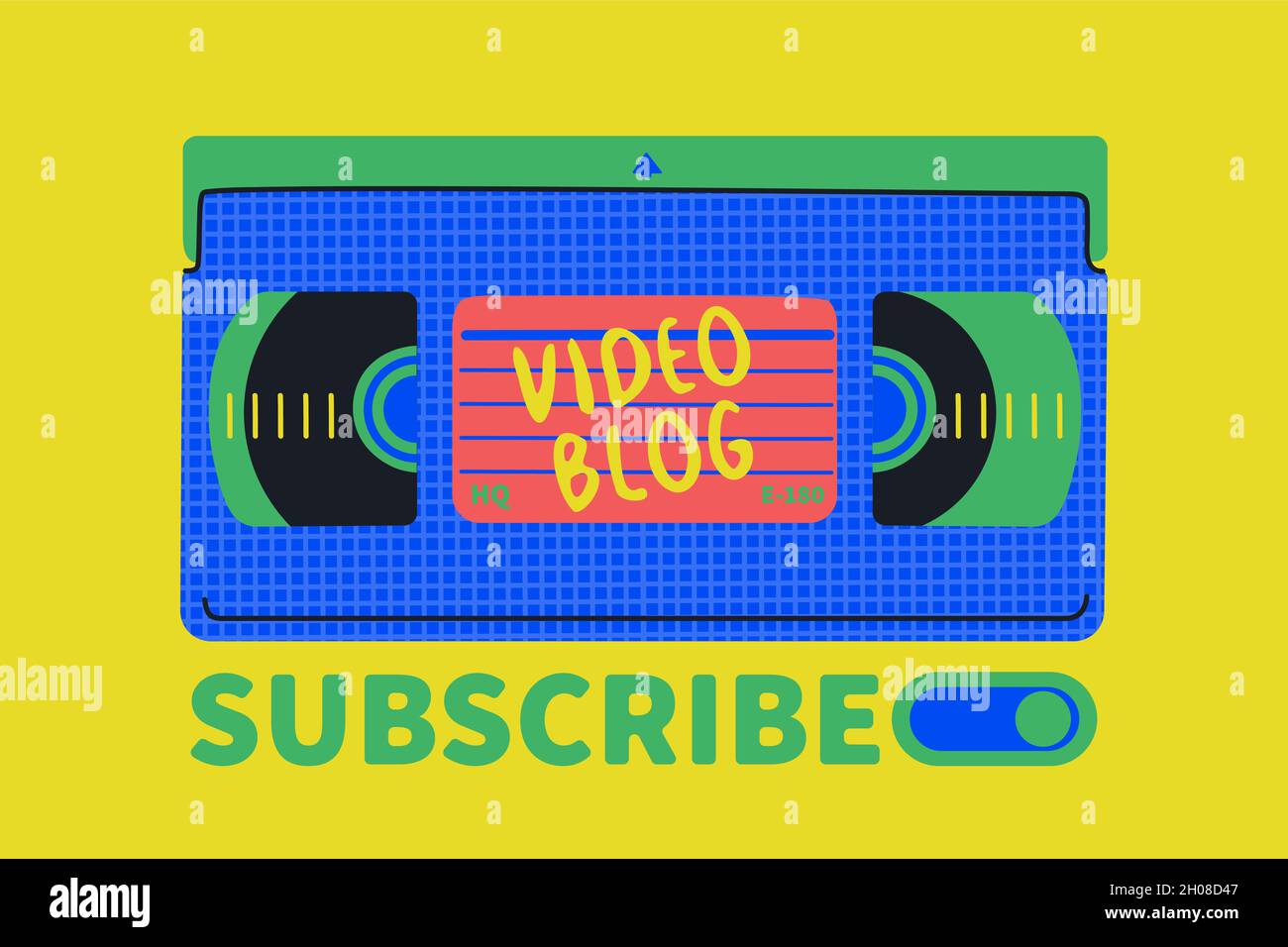 Videocassette. Cover for a video blog. Hand drawing vector retro ...