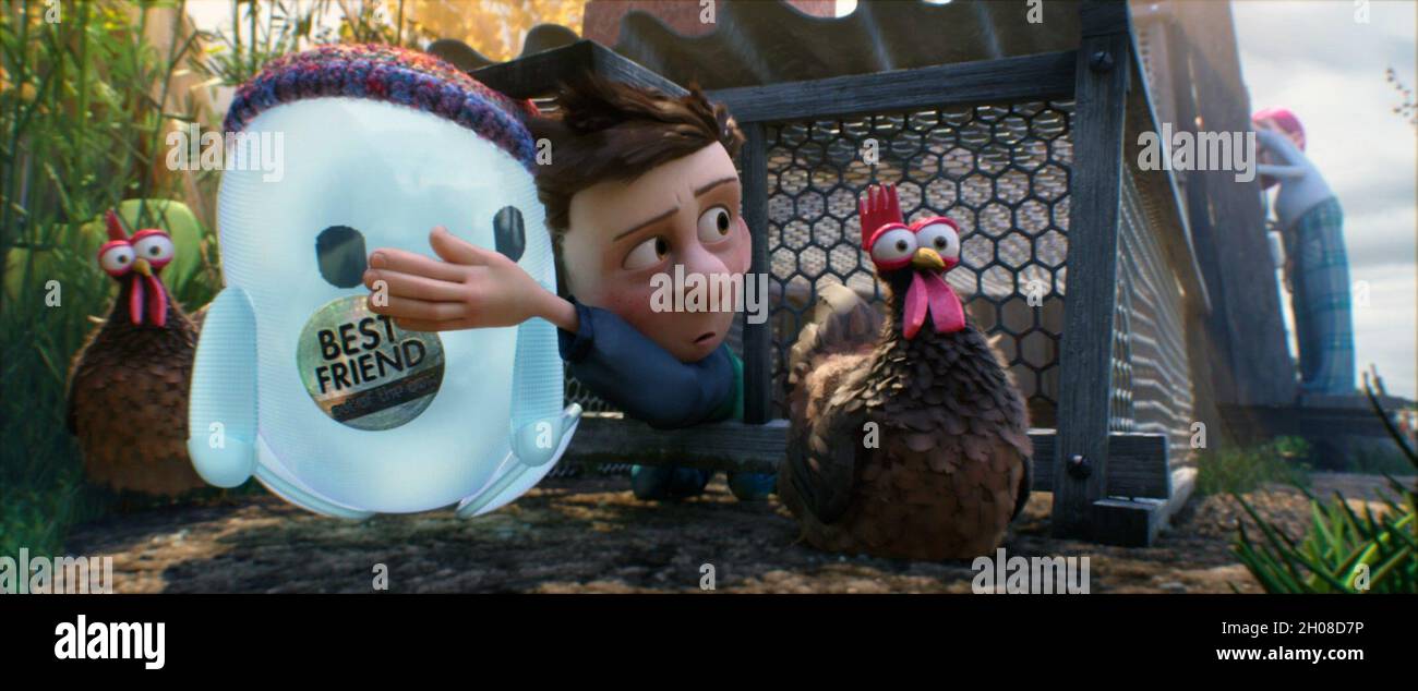 RON'S GONE WRONG, from left: Ron (voice: Zach Galifianakis), Barney ...