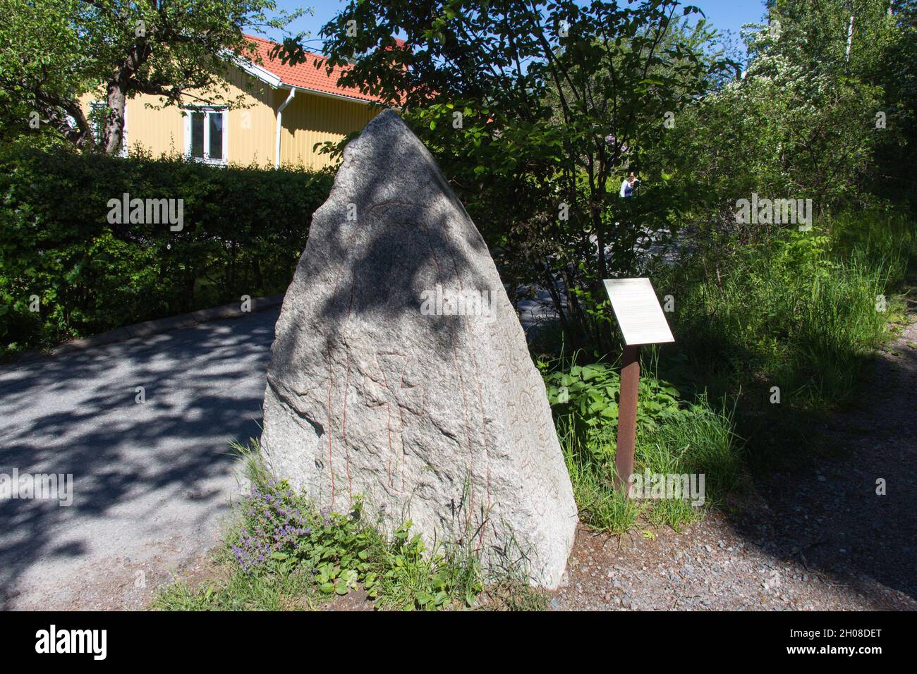Sweden, Sigtuna - May 31 2019: the view of an ancient rune stone on May ...