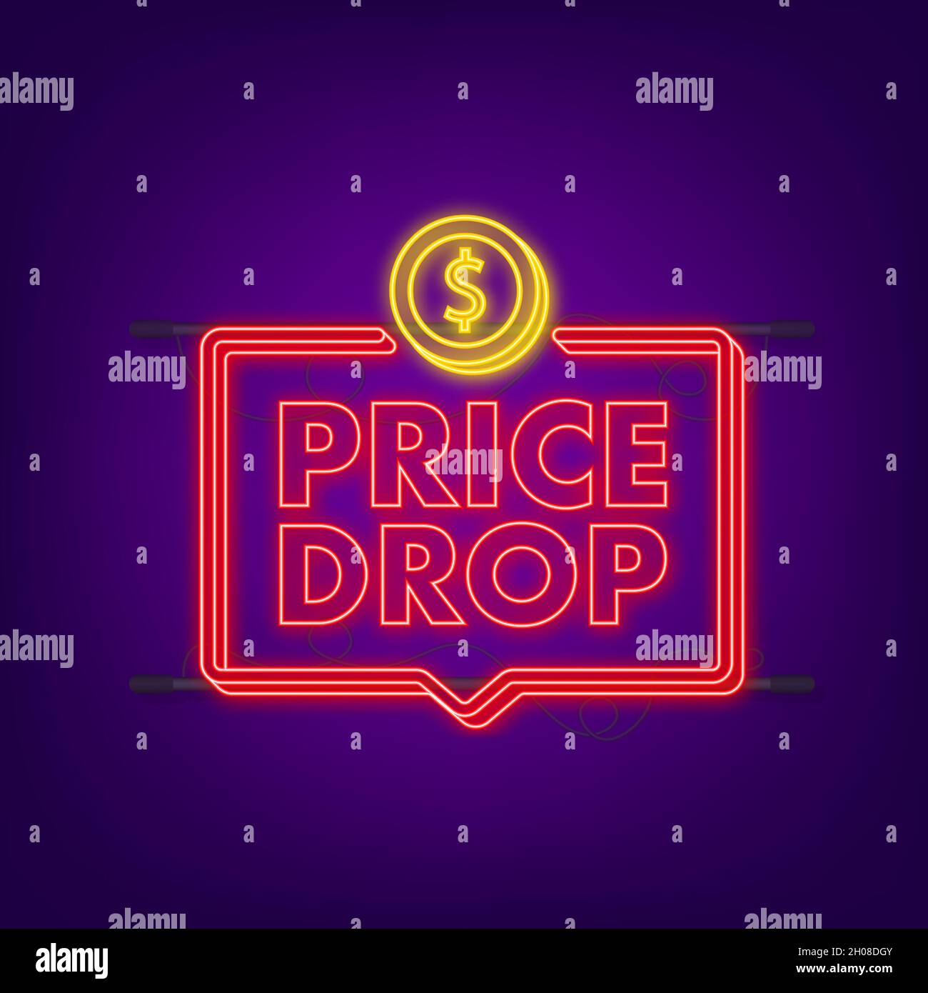 Price drop neon banner template design. Sale special offer. Vector ...
