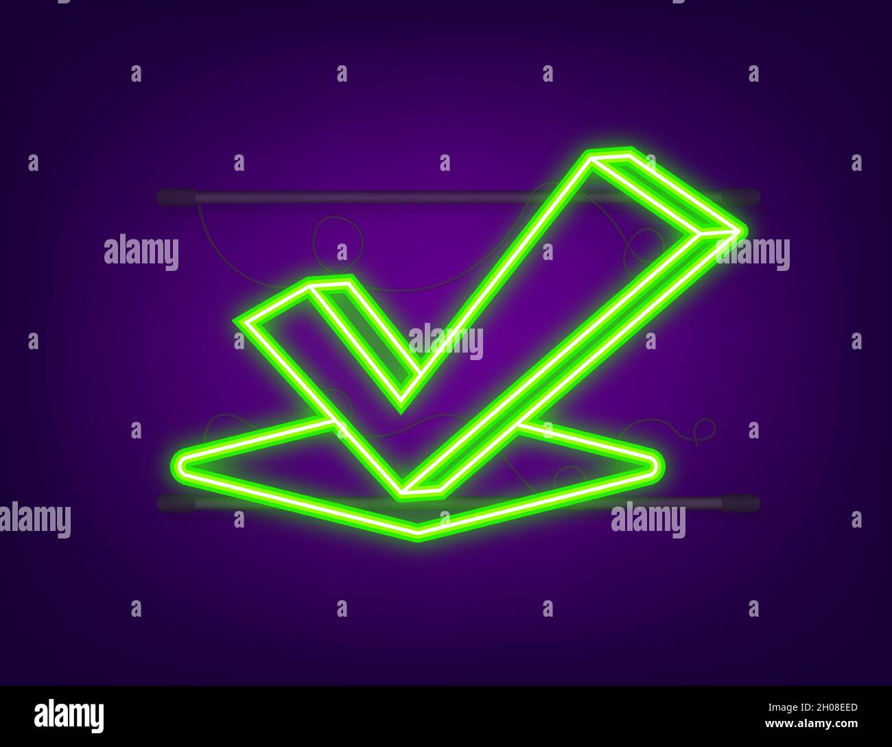 Checkmark neon icon. Red approved sticker on white background. Vector ...