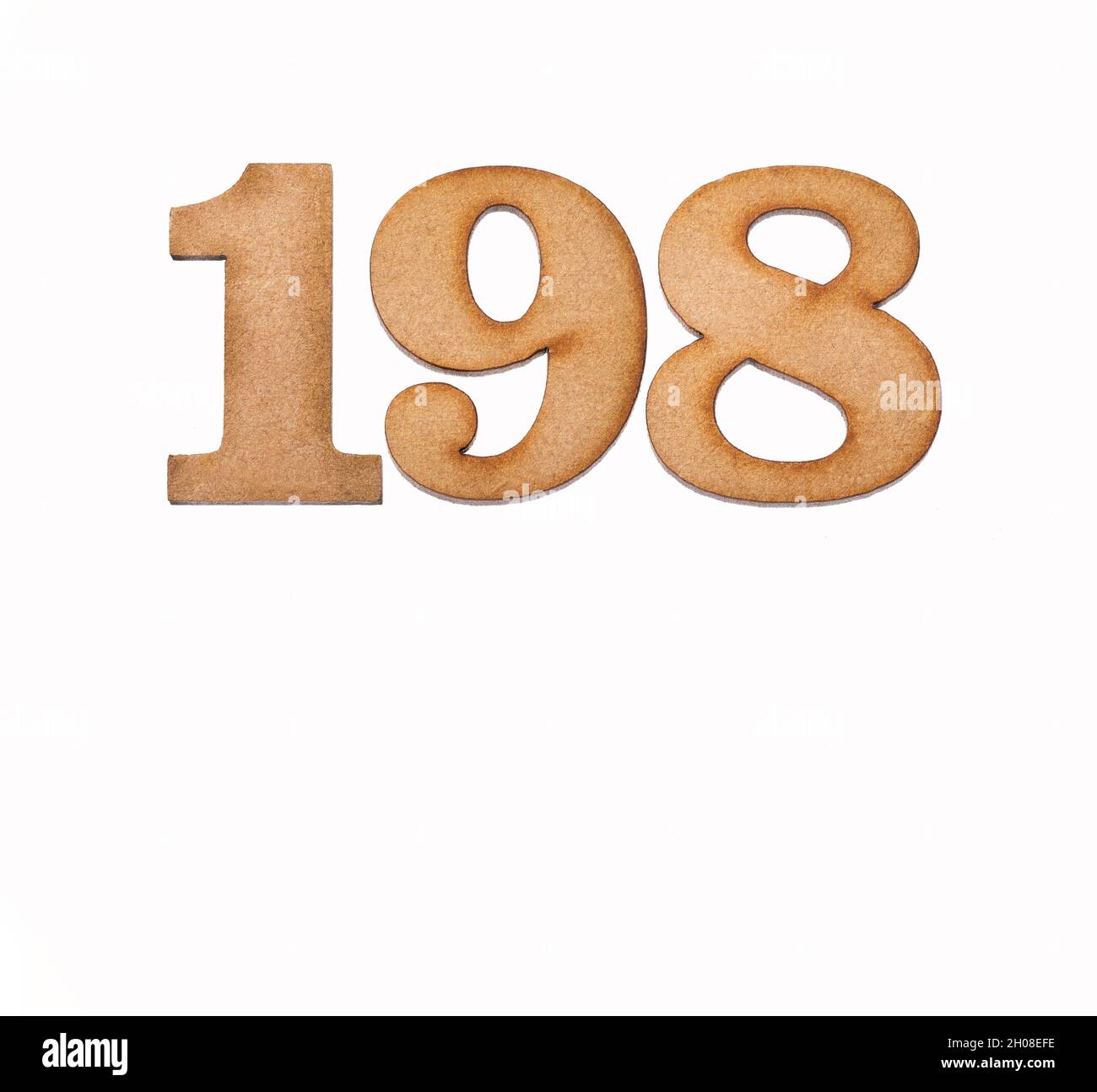 Number 198 in wood, isolated on white background Stock Photo - Alamy