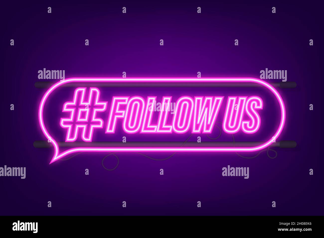 Button Follow us on dark background. Neon icon. Vector illustration ...