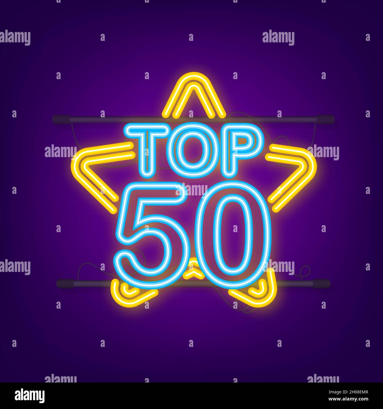 Top 50 - Top Ten gold with blue neon label on black background. Vector ...