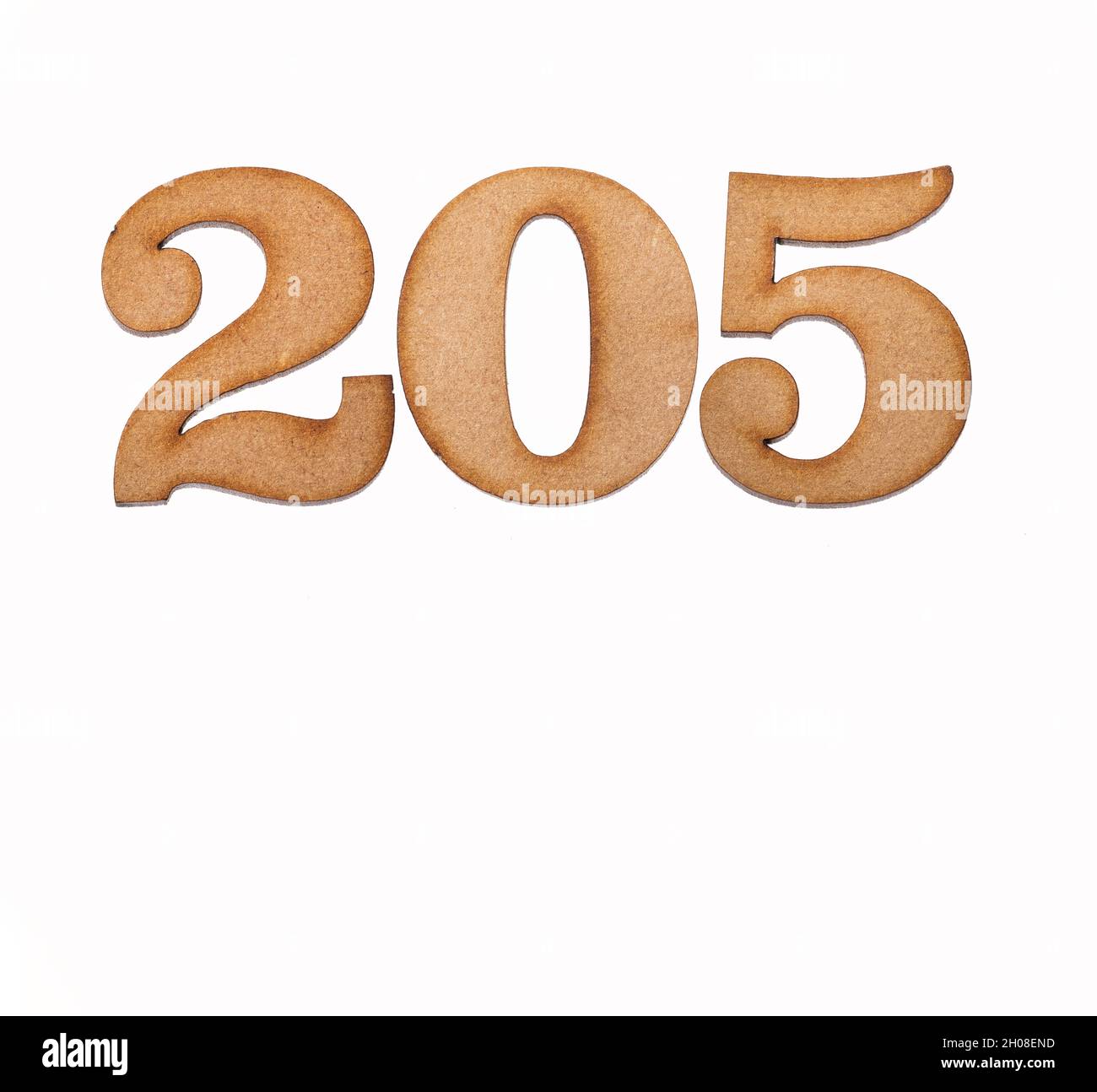 Number 205 - Piece of wood isolated on white background Stock Photo - Alamy