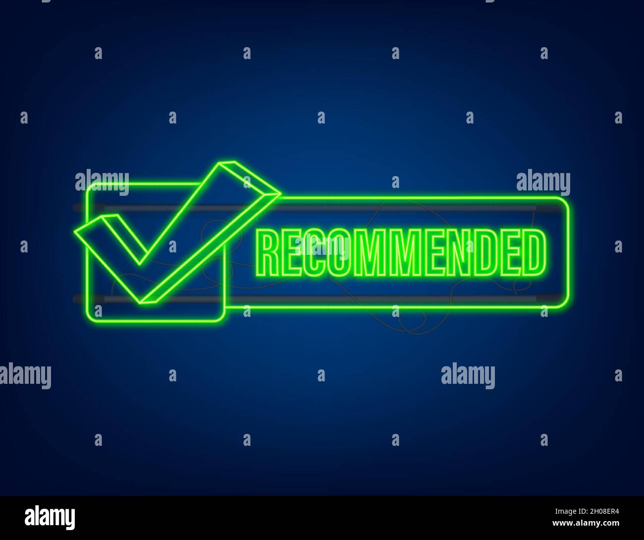 Recommend icon. Neon label recommended on dark blue background. Neon ...
