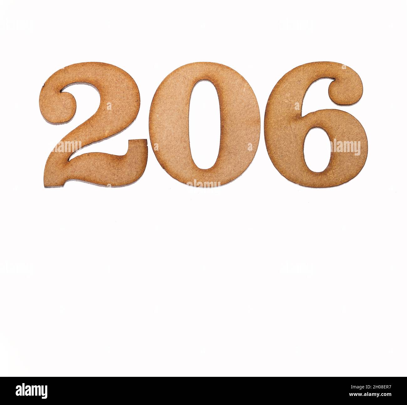 Number 206 in wood, isolated on white background Stock Photo - Alamy