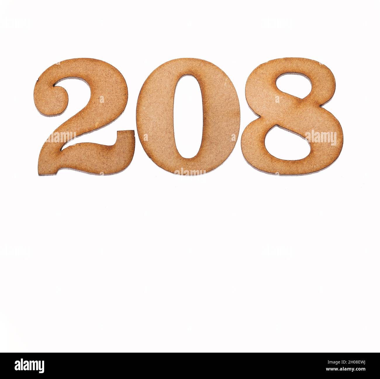 Number 208 in wood, isolated on white background Stock Photo - Alamy