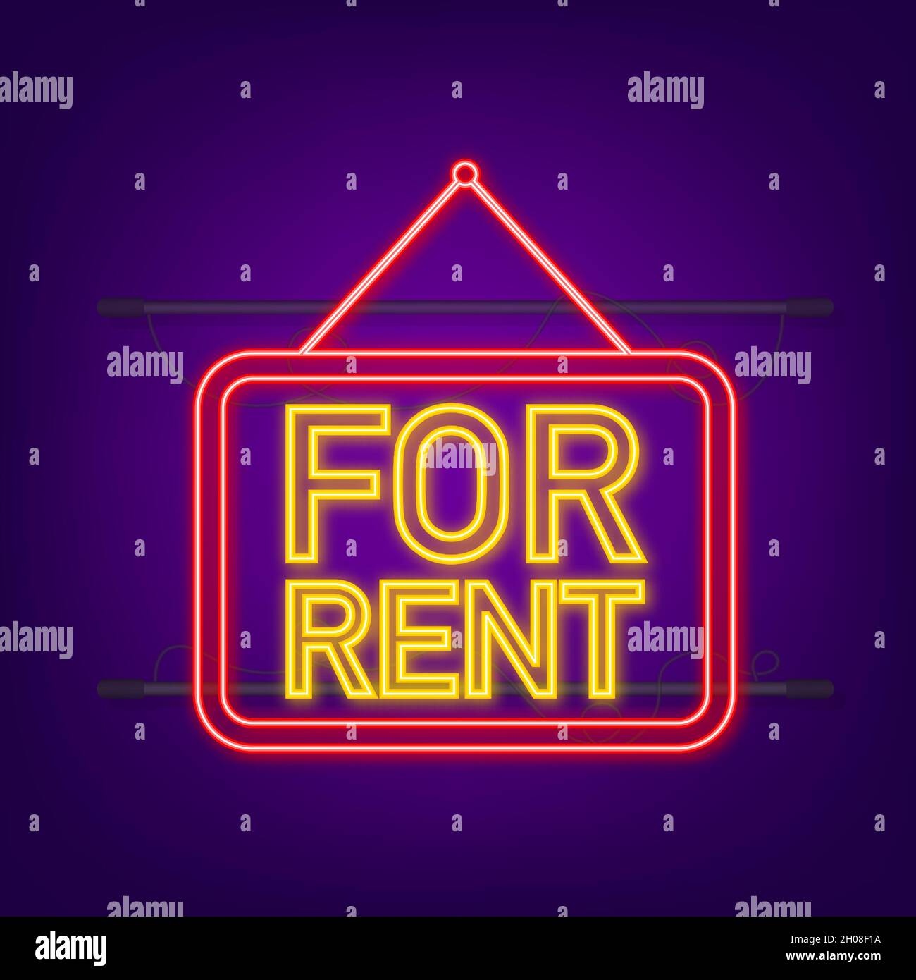 For rent red neon sign on blue background. House, property, rent ...