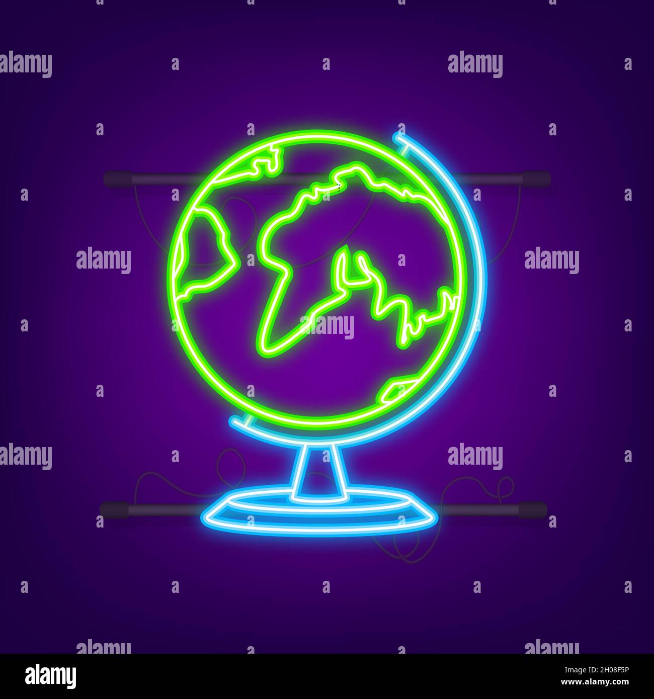 Earth globes. Flat planet Earth neon icon. Vector stock illustration ...