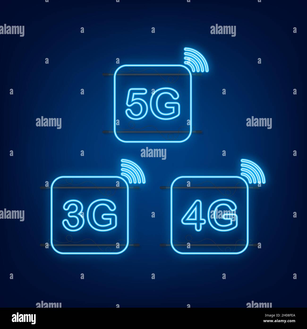 5G, 4G, 3G neon symbol set isolated on background, mobile communication ...