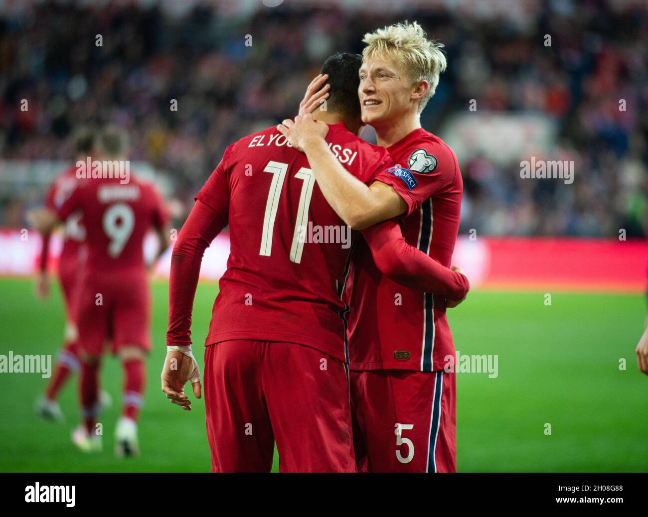 Oslo, Norway. 11th Oct, 2021. Mohamed Elyounoussi (11) of Norway ...
