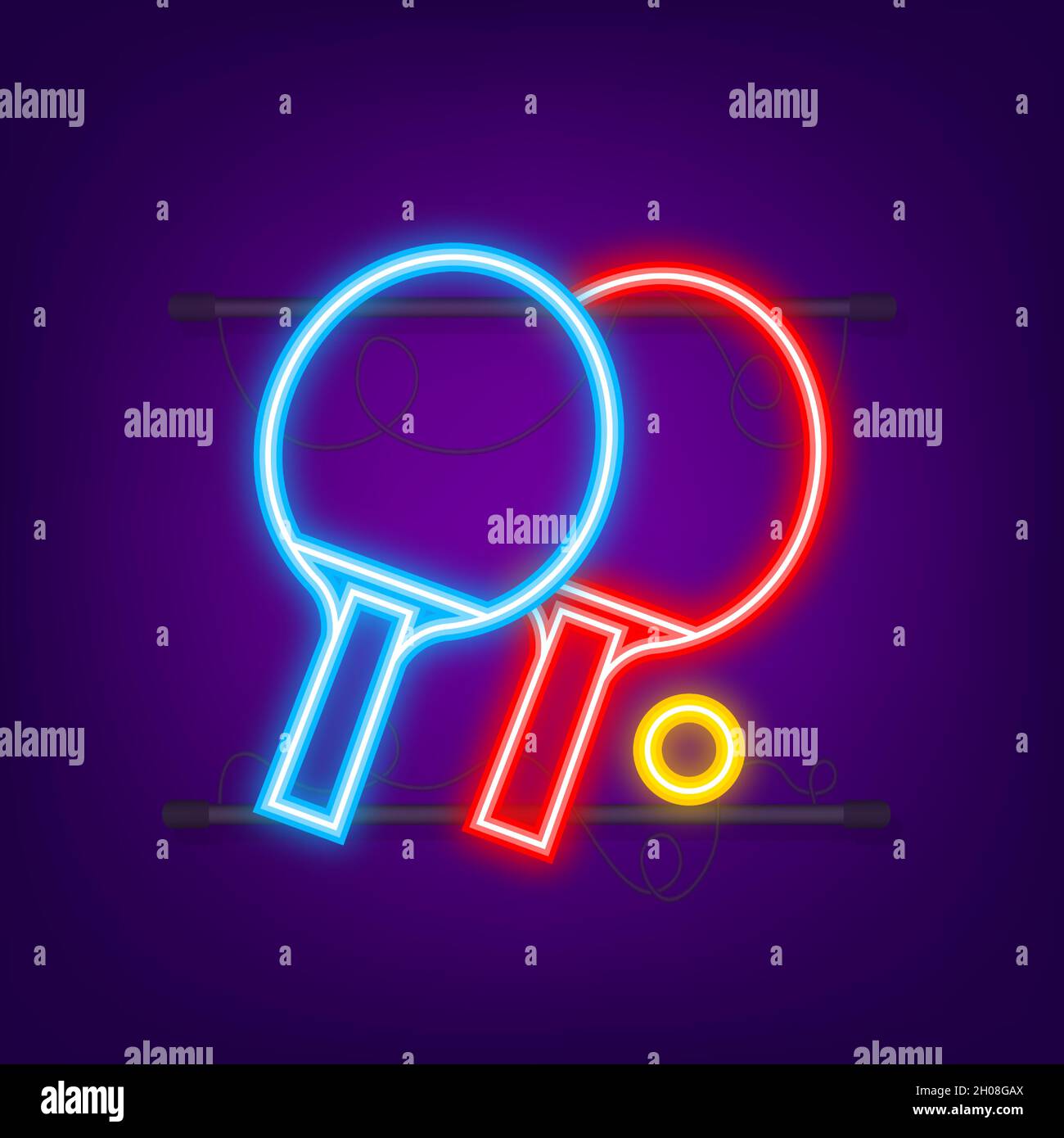 Two rackets for playing table tennis. Neon icon. Vector illustration ...