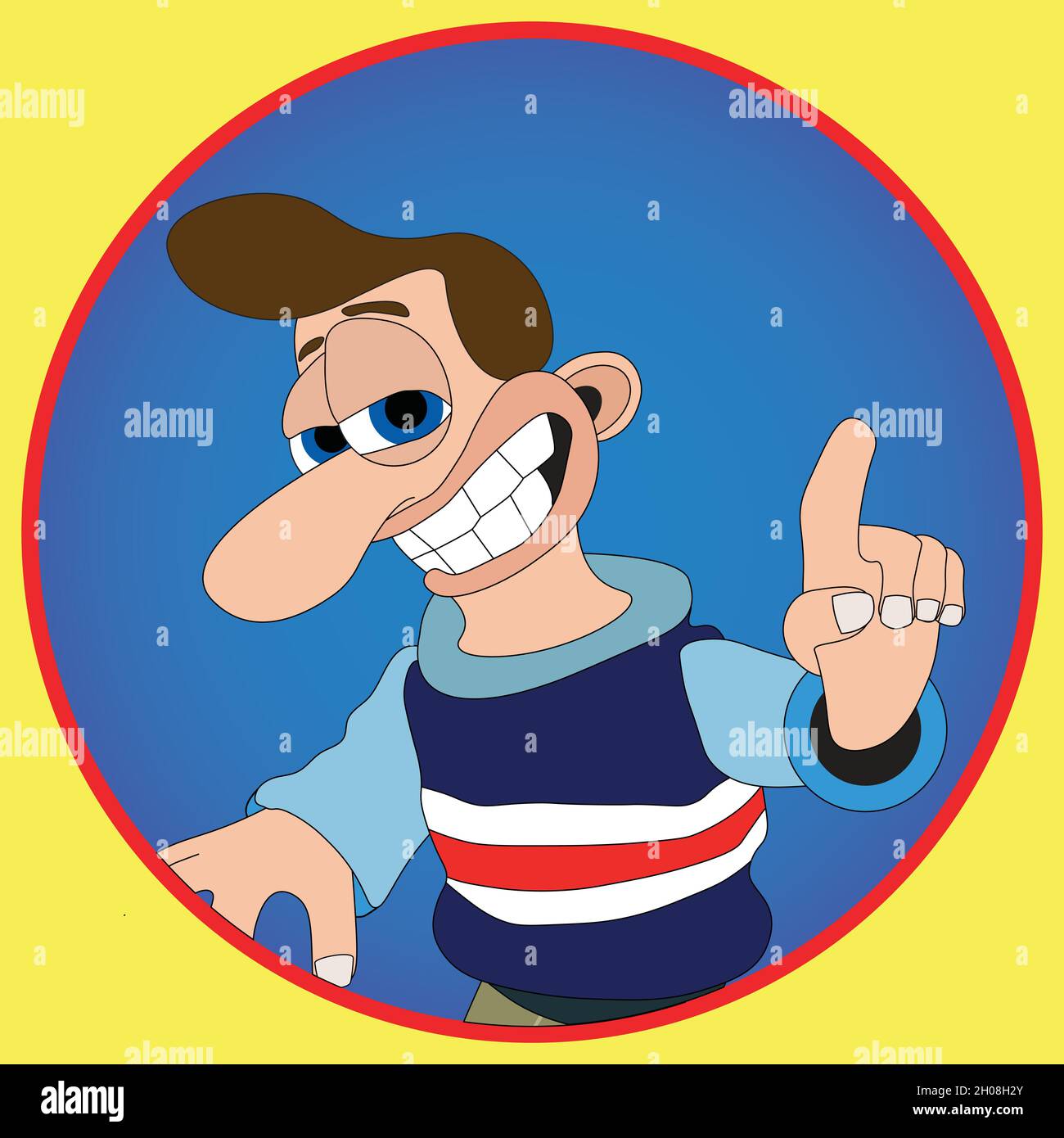 Man with a cheeky smile and big nose cartoon profile avatar sticker ...