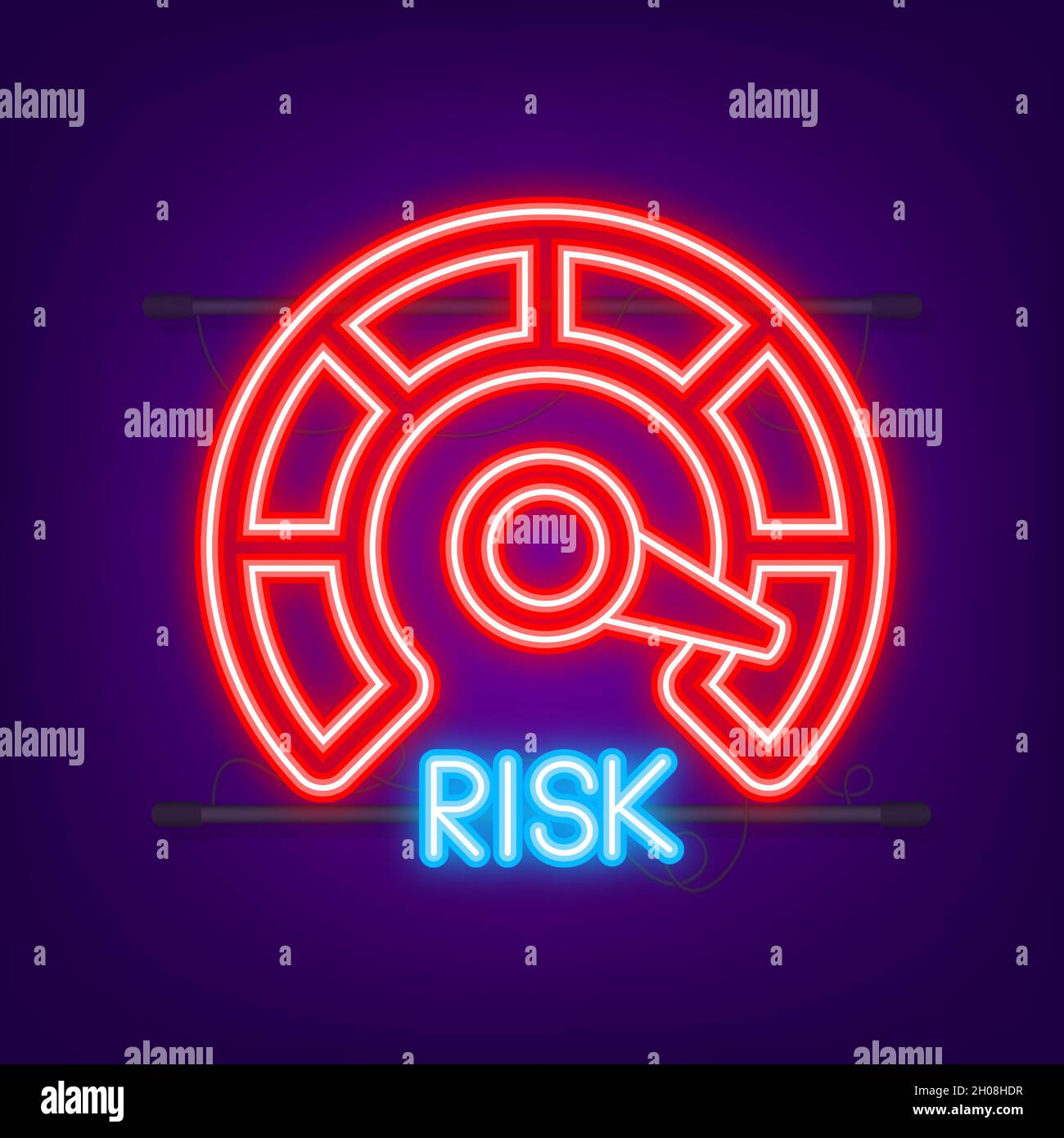 Risk icon on speedometer. Neon icon. High risk meter. Vector ...