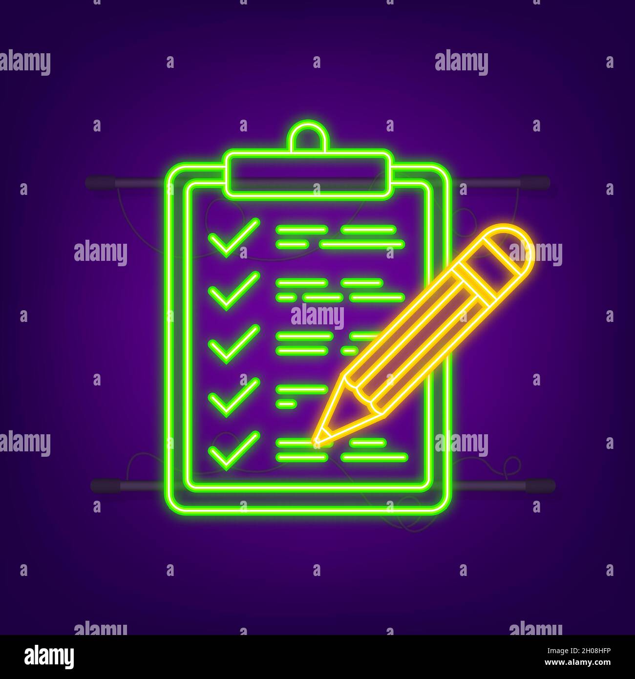 Clipboard with checklist icon. Neon icon. Clipboard with checklist icon ...