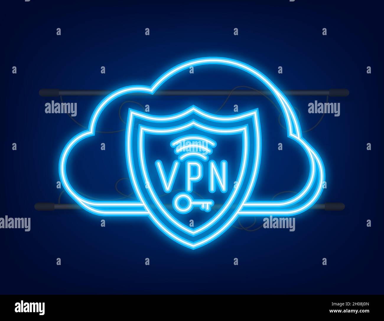 Secure VPN connection concept. Virtual private network connectivity overview. Neon style. Vector ...