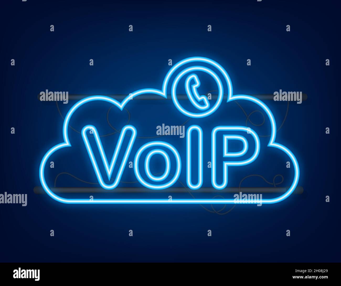 VoIP technology, voice over IP. Internet calling banner. Neon icon ...
