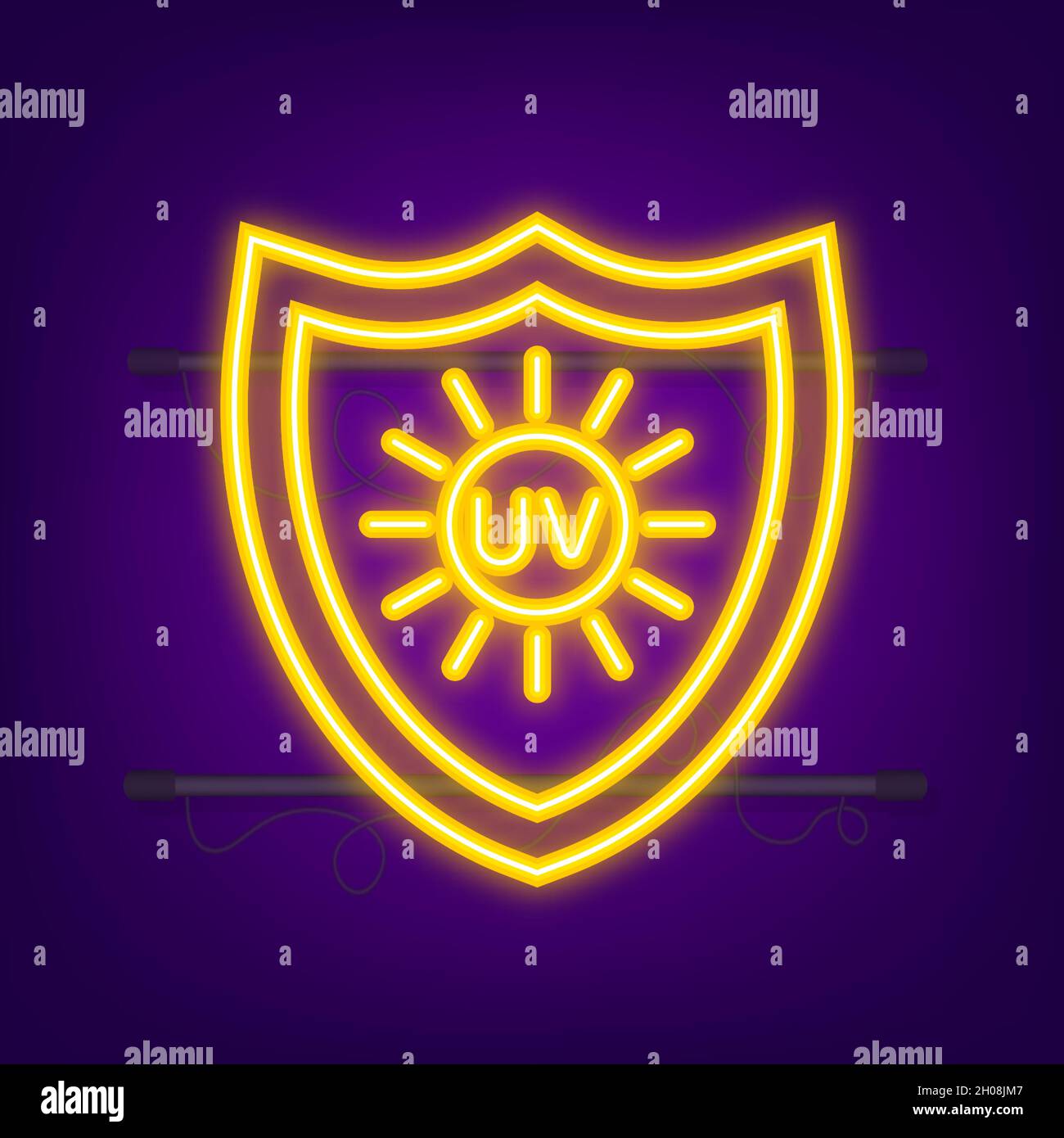 Uv protection. Sun icon symbol. Danger symbol. Uv radiation. Neon icon ...