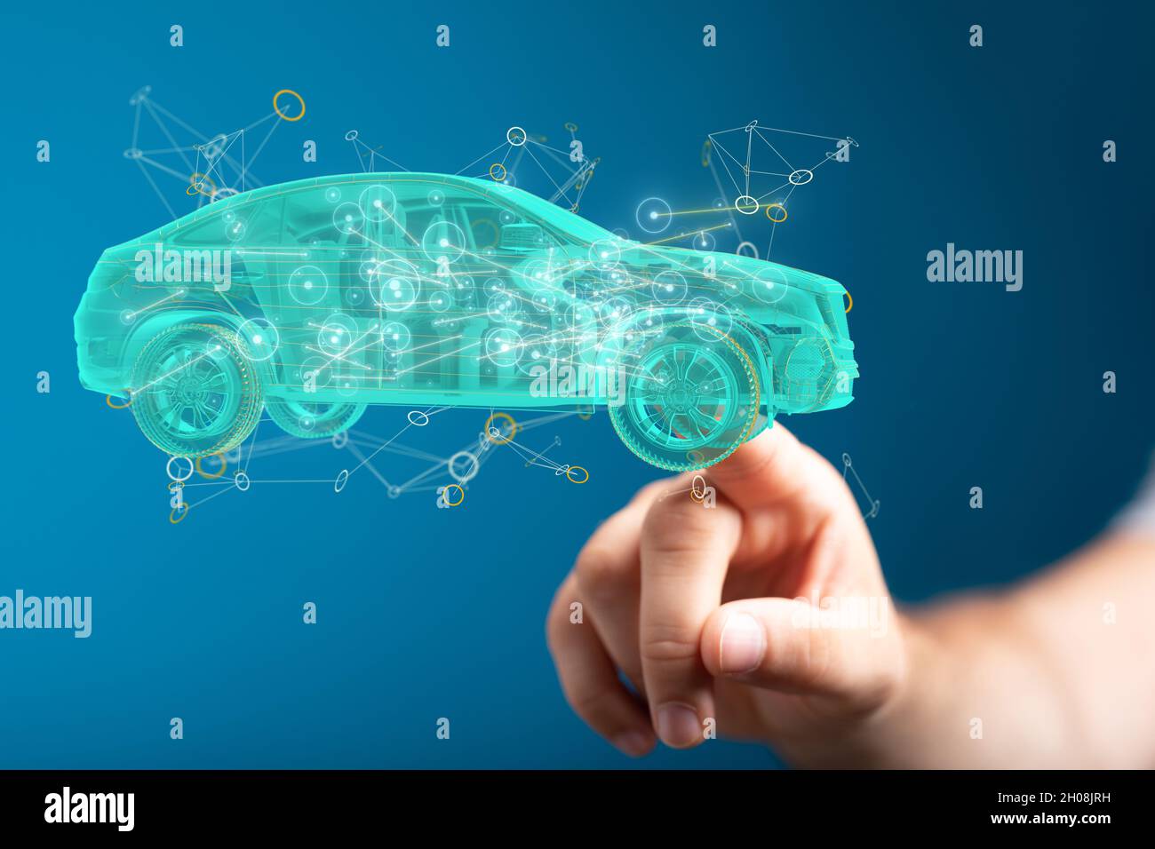 Human hand showing autonomous car navigation system driving Stock Photo ...