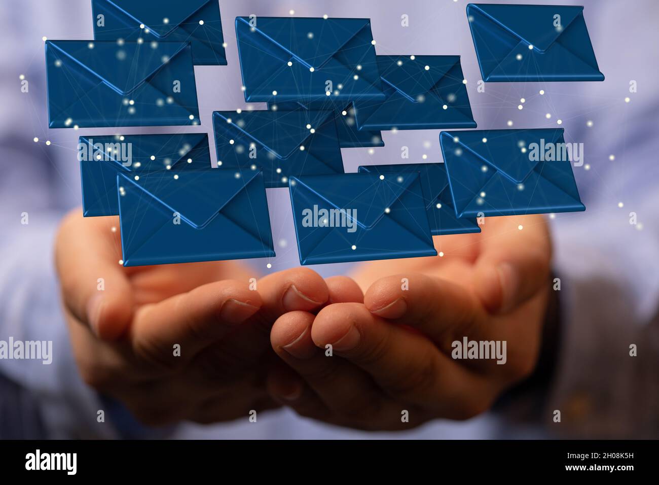 Hand showing email icon on screen - concept of business communication ...