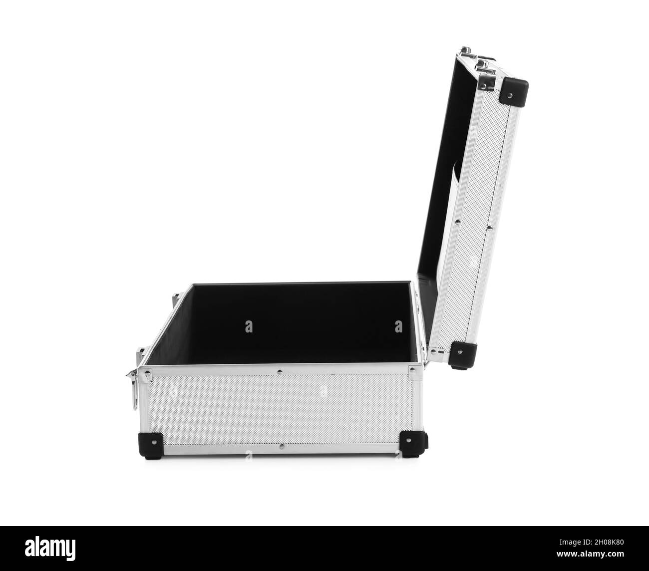 Open modern suitcase on white background Stock Photo - Alamy