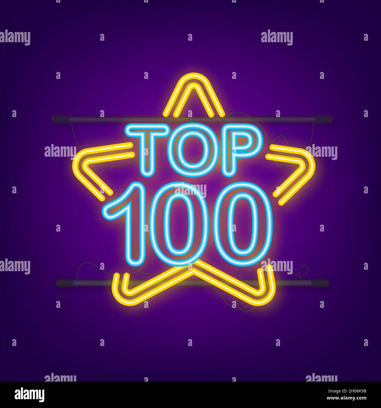 Top 100 - Top Ten gold with blue neon label on black background. Vector ...