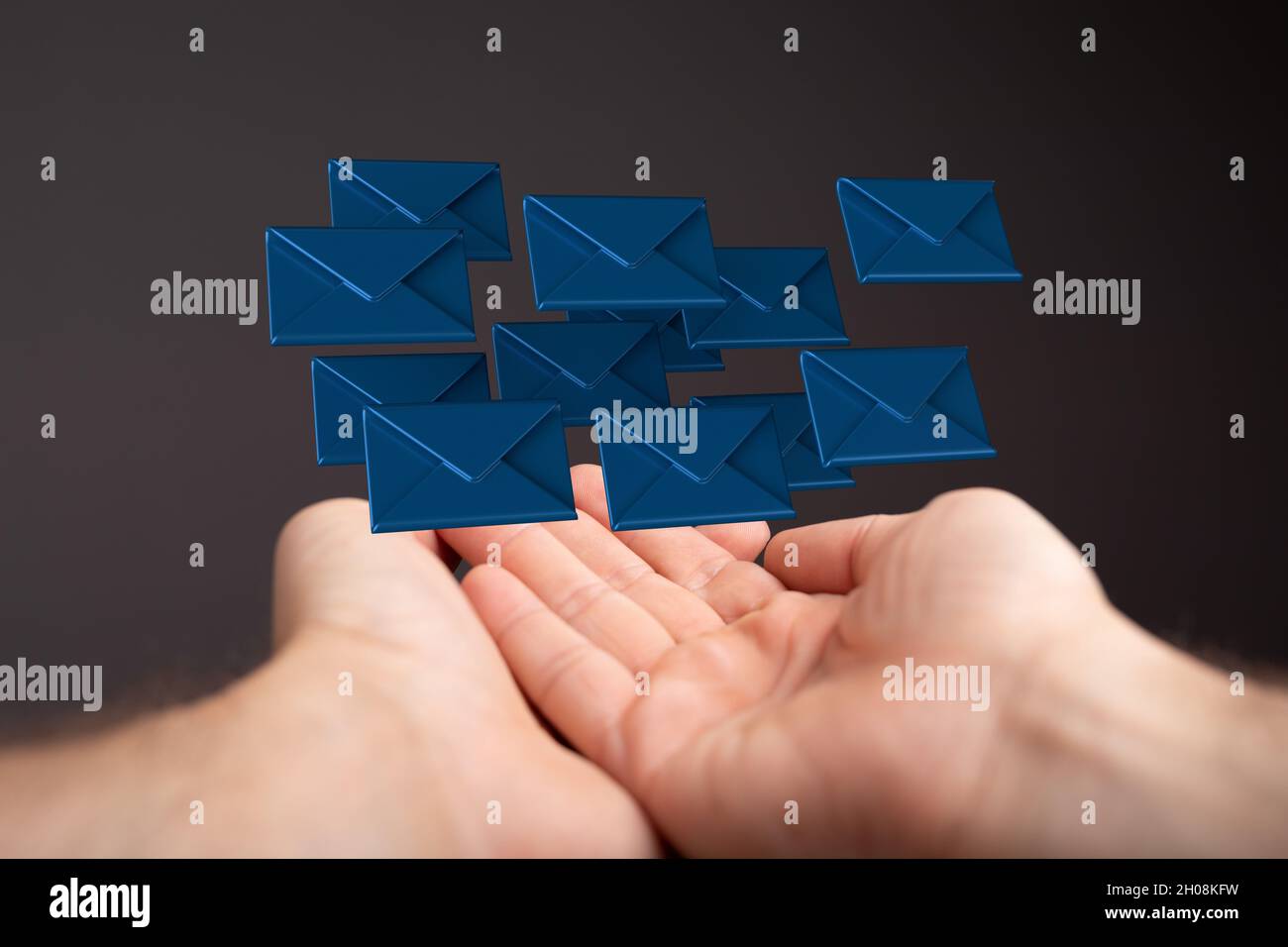 Hand showing email icon on screen - concept of business communication ...