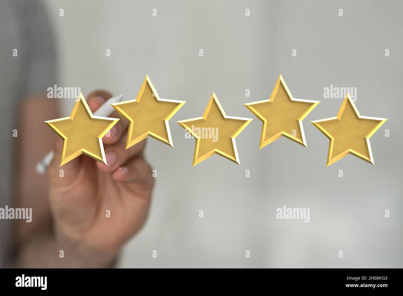 Human hand showing 5 stars rating quality Stock Photo - Alamy