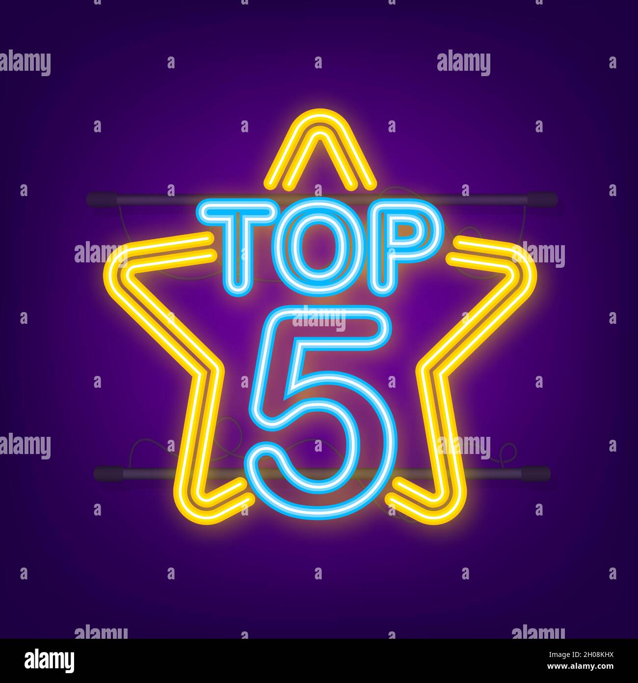 Top 5 - Top Ten gold with blue neon label on black background. Vector ...