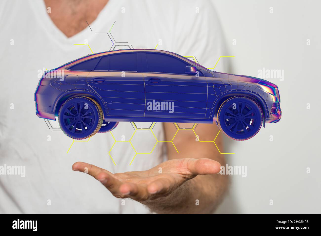 Human hand showing autonomous car navigation system driving Stock Photo ...