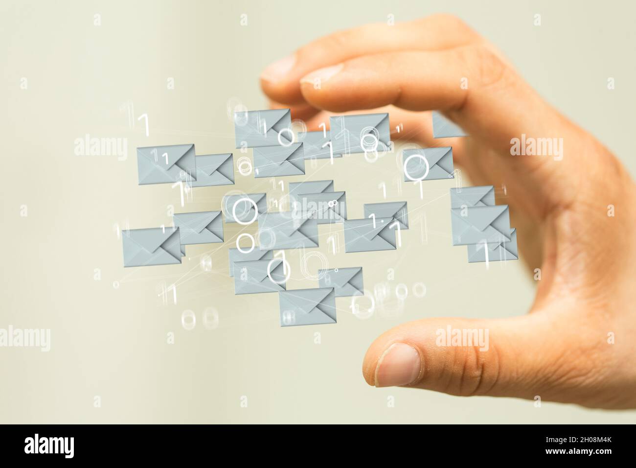 Hand showing email icon on screen - concept of business communication ...