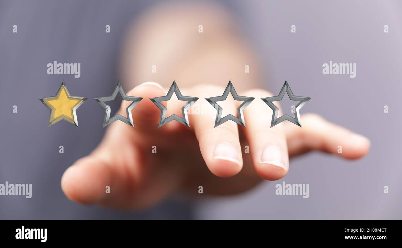 Human hand showing 5 stars rating quality Stock Photo - Alamy