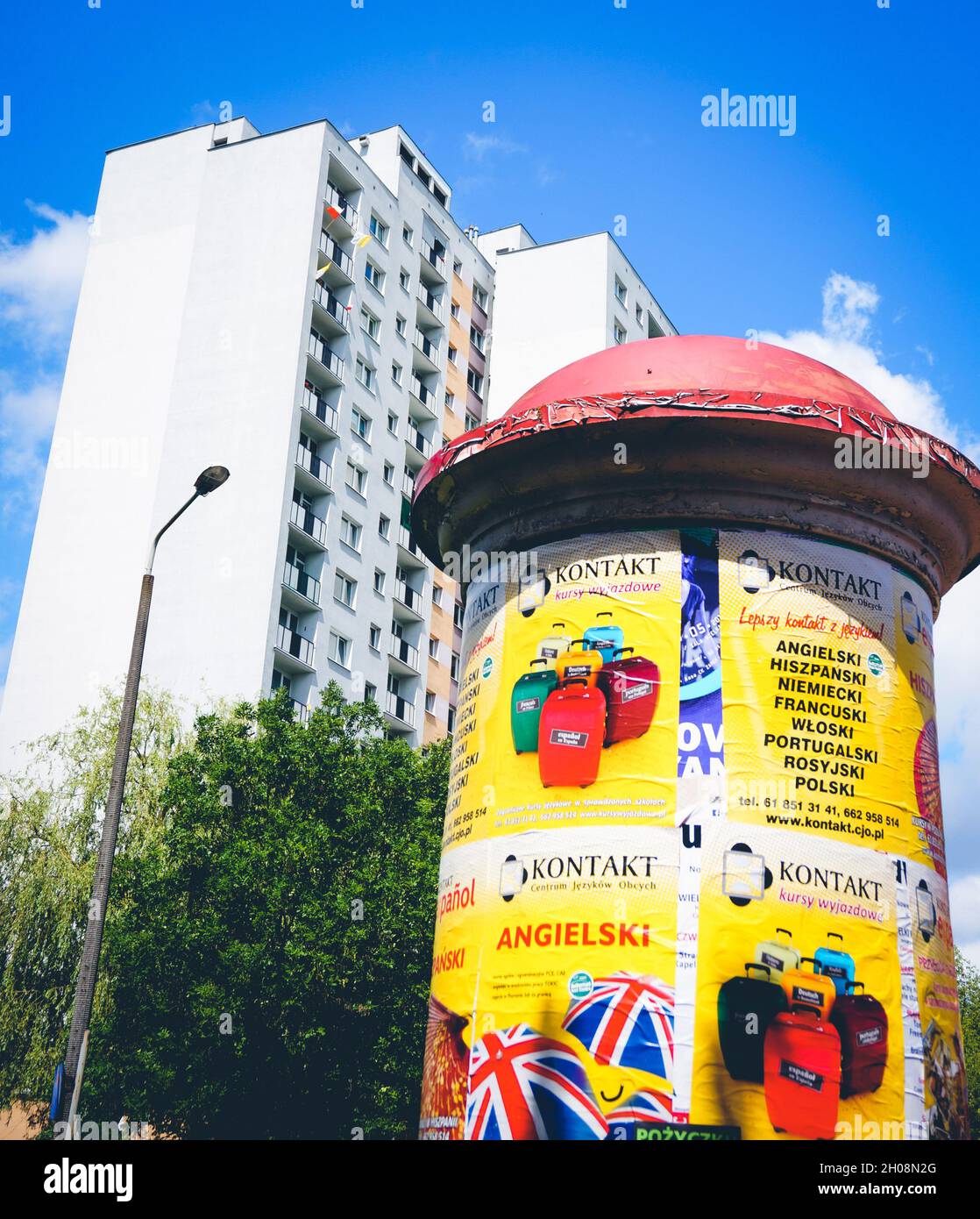 POZNAN, POLAND - Oct 27, 2016: An advertisement cylinder by an ...