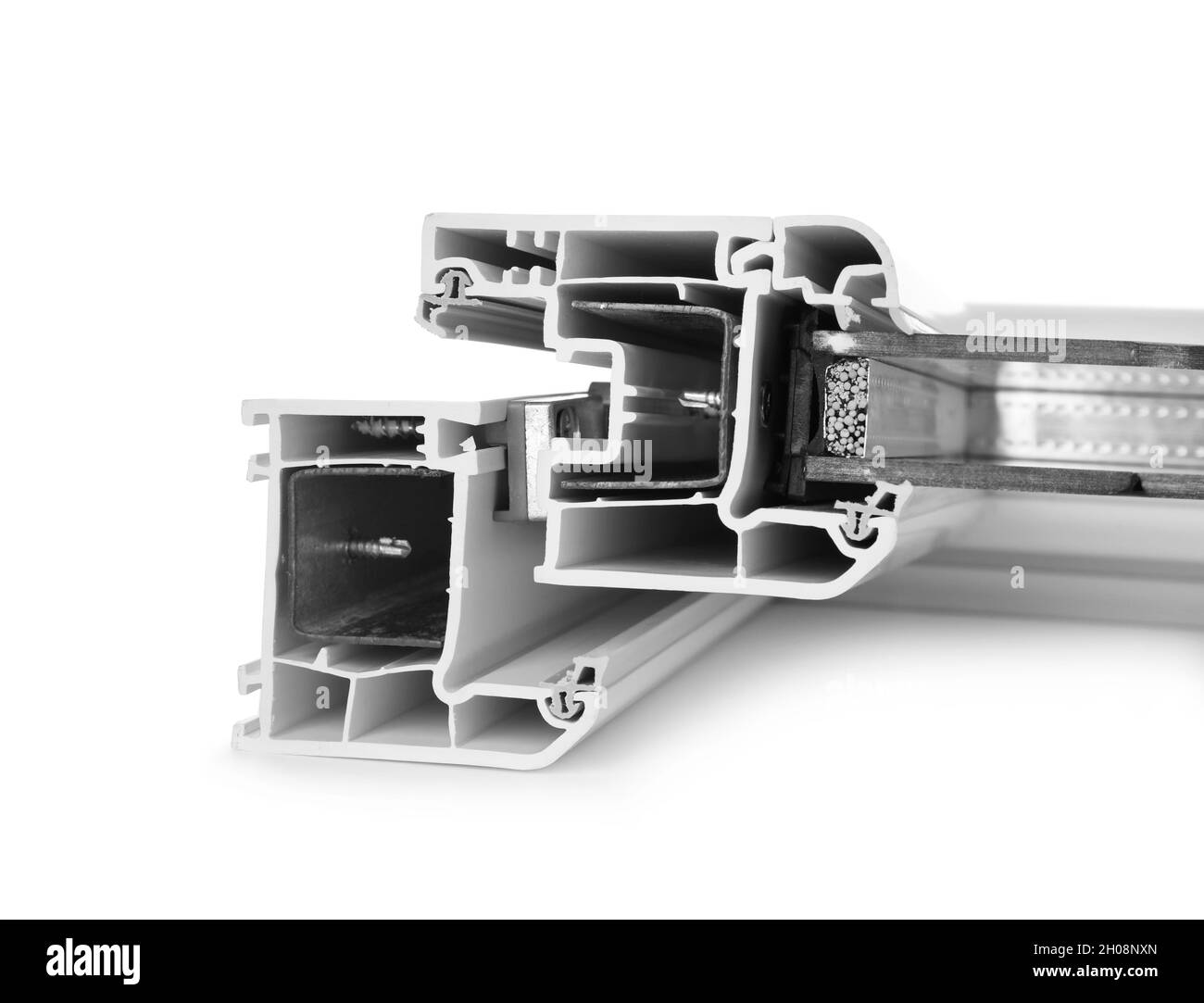 Sample of modern window profile on white background, closeup Stock ...