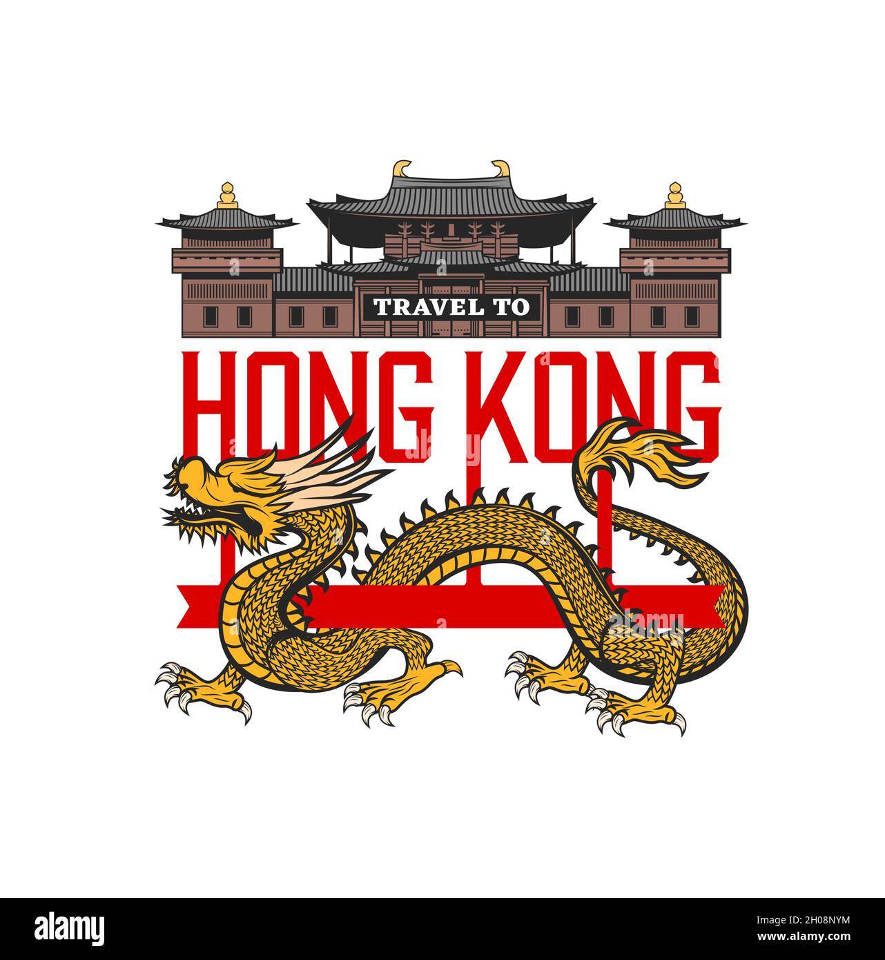 Chi Lin nunnery monastery, Hong Kong travel and landmark vector icon ...