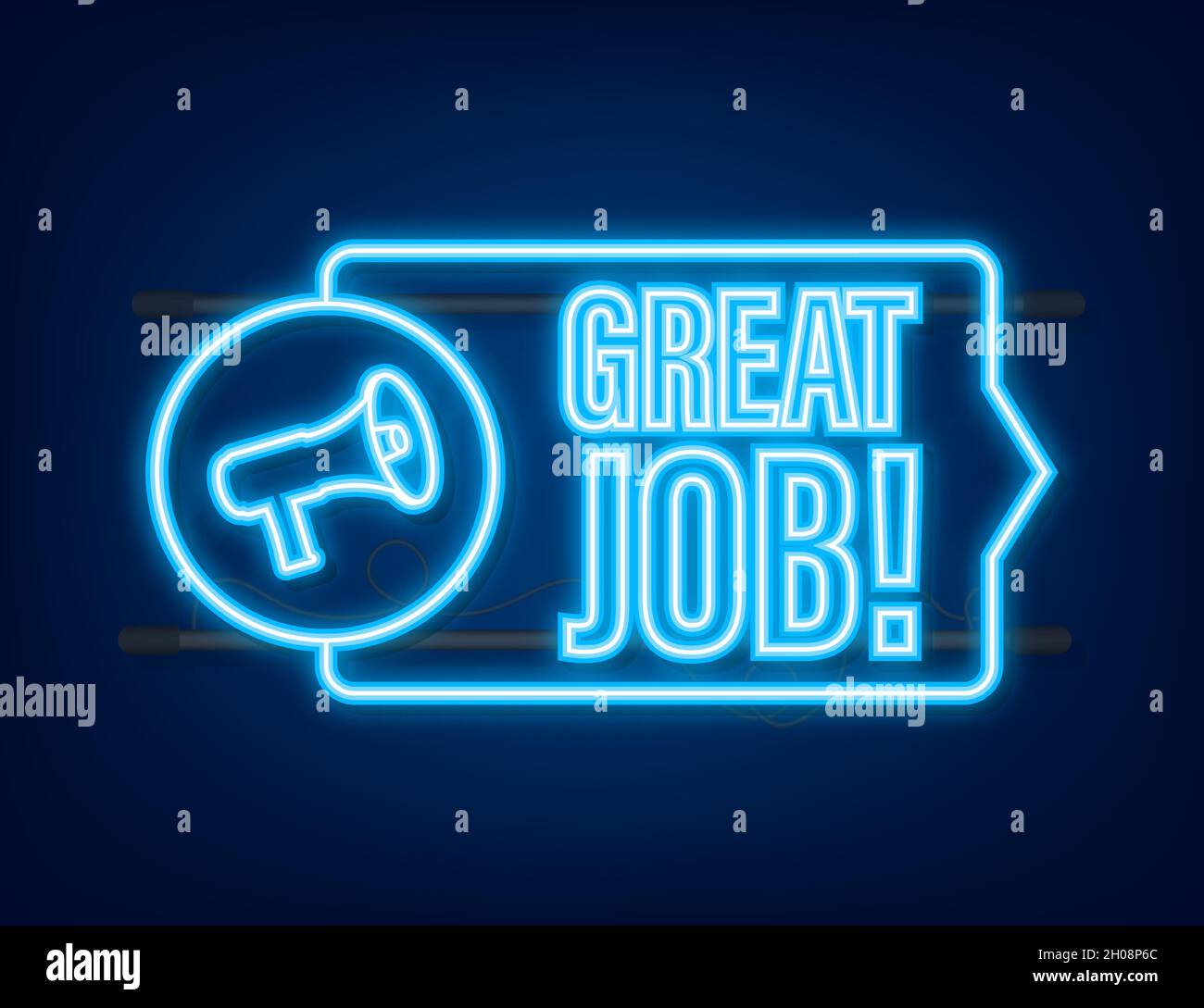 Megaphone banner with Great job. Neon icon. Web design. Vector stock ...
